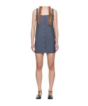 Loulou De Saison Square Neck Button Front Mini Dress - Fjord Grey