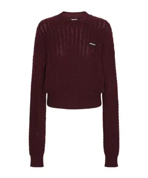 ROTATE BY BIRGER CHRISTENSEN Cable-knit Logo Patch Jumper - Dark Chocolate Brown