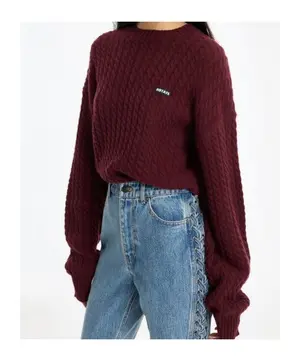 ROTATE BY BIRGER CHRISTENSEN Cable-knit Logo Patch Jumper - Dark Chocolate Brown