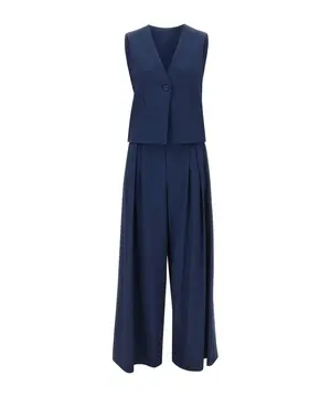 KAOS Sleeveless Vest And Palazzo Pants Suit - Blue