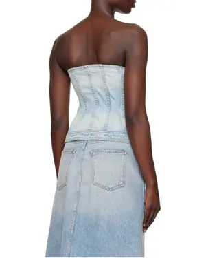 Balmain Buttoned Light Denim Corset Top
