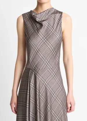 Vince Plaid Cowl-neck A-line Dress