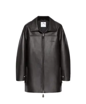 COURREGES Oversized Leather Jacket - Dark Brown