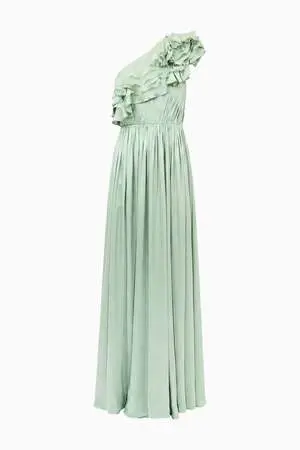 Ulla Johnson Avalina Ruffled Silk One Shoulder Gown - Celadon