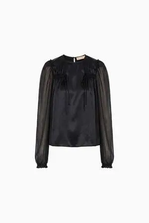 Ulla Johnson Odette Silk Blouse With Chiffon Sleeves - Noir