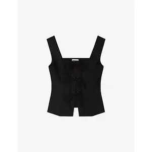 OMNES Oprah Lace-up Linen-blend Top