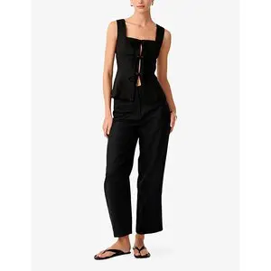OMNES Oprah Lace-up Linen-blend Top