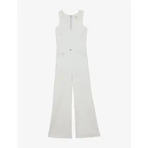 REISS Rose Wide-leg Denim Jumpsuit - Cream