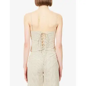 4TH & RECKLESS Elina Cotton Striped Tie-back Crop Top