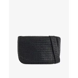 Bottega Veneta Large Woven Leather Messenger Bag - Black-silver