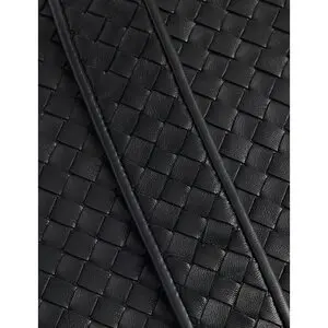 Bottega Veneta Large Woven Leather Messenger Bag - Black-silver