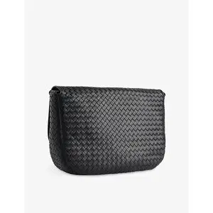 Bottega Veneta Large Woven Leather Messenger Bag - Black-silver