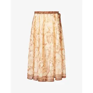 Zimmermann Indra Woven Midi Skirt - Chocolate Tie Dye