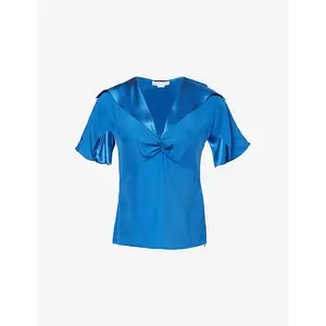 Stella McCartney Cap-sleeve V-neck Silk Top - Cobalt
