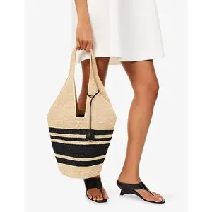 ANINE BING Leah Striped Raffia Hobo Bag