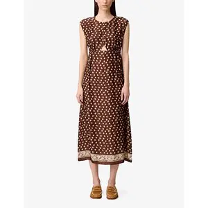 Claudie Pierlot Sleeveless Polka-dot Satin Maxi Dress
