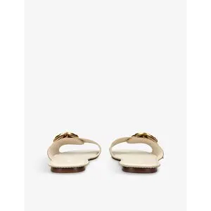 Zimmermann Solena Flat Leather Slides With Ornamental Buckle - Bone