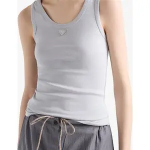 Prada Logo Plaque Ribbed-knit Cotton Tank Top