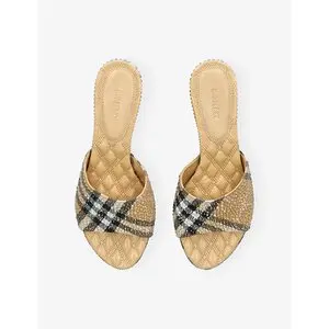 Burberry Rhinestone Embellished Checked Woven Mules