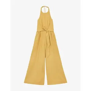 REISS Della Halterneck Linen Jumpsuit - Yellow
