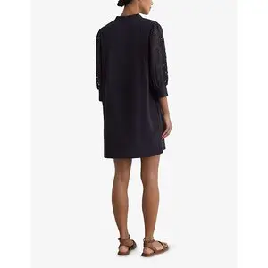 REISS Gia Cotton Cheesecloth Mini Dress - Navy