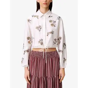 Claudie Pierlot Sequin Floral-print Cotton Shirt