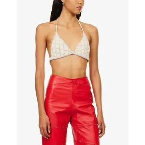 GRACE FAENA Pearl And Crystal-embellished Beaded Bralette