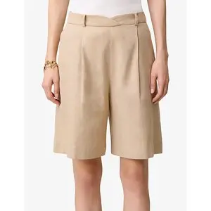 Claudie Pierlot Wide Leg Stretch Linen-blend Bermuda Shorts