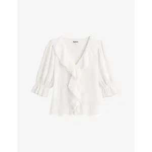 RO&ZO Ruffled Cheesecloth Cotton Blouse