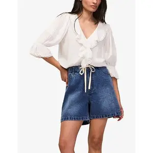 RO&ZO Ruffled Cheesecloth Cotton Blouse