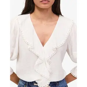 RO&ZO Ruffled Cheesecloth Cotton Blouse