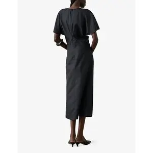 Soeur Silk Midi Dress With Button Detail And Front Slit - Noir