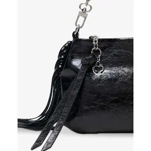 Maje Patent Leather Clutch With Chain Strap And Tassel Detail