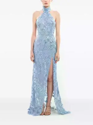 SAIID KOBEISY Embellished Halterneck Maxi Dress - Blue