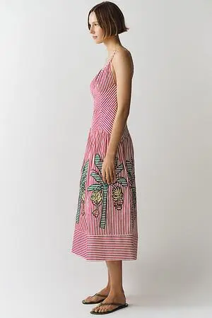 Farm Rio Striped Midi Dress With Tropical Print