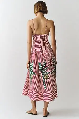 Farm Rio Striped Midi Dress With Tropical Print