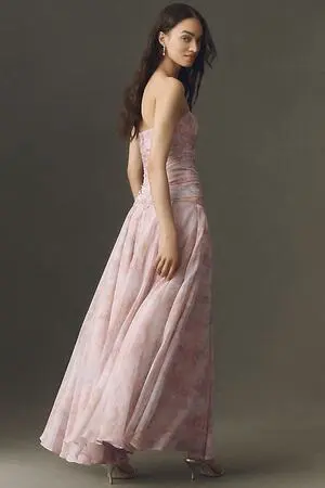 Bhldn Strapless Chiffon Maxi Dress
