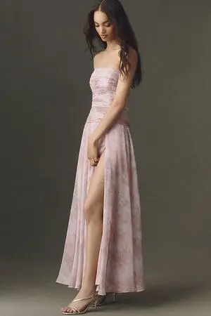 Bhldn Strapless Chiffon Maxi Dress