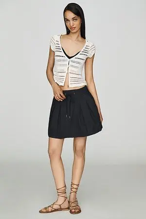 Anthropologie Pleated Drawstrg Mi Skirt - Black