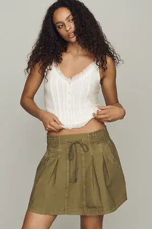 Anthropologie Pleated Drawstrg Mi Skirt - Olive Branch