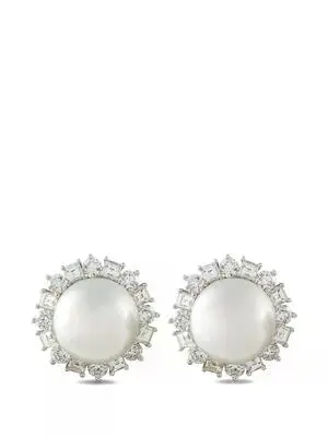Harry Winston Platinum Pearl And Diamond Earrings