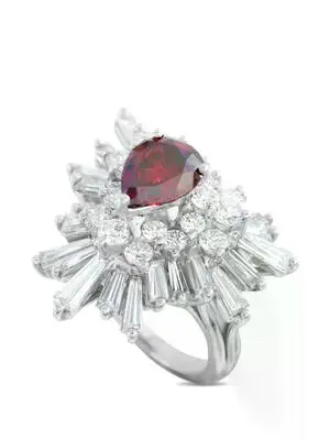 LB EXCLUSIVE Platinum Pear-cut Diamond Ring With Pavé Accents - Silver