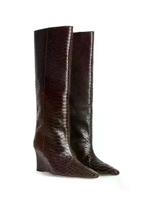 Cynthia Rowley Snake-embossed Leather Wedge Boots