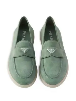 Prada Suede Loafers With Enameled Triangle Logo - Green