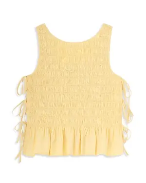 GANNI Smocked Cotton Top With Tie Detail