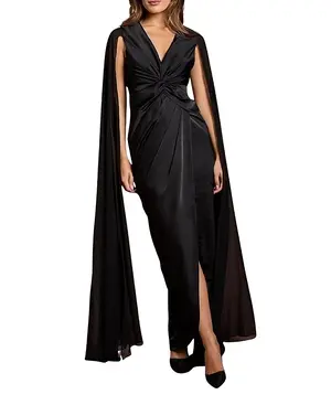 Coast Satin Cape Sleeve Maxi Dress - Black