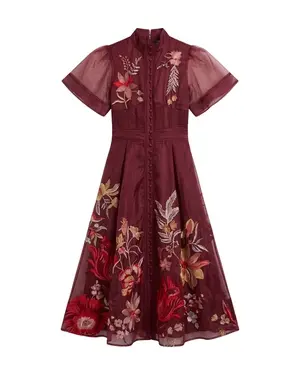 Karen Millen Embroidered Short Sleeve Midi Dress