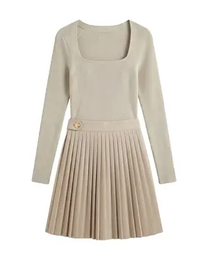 Karen Millen Square Neck Pleated Pu Skirt Mini Dress