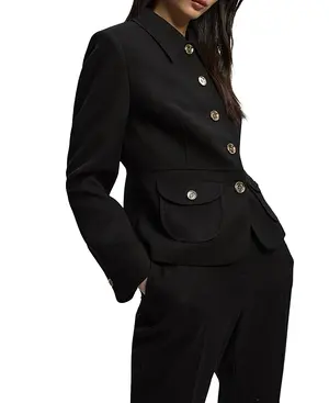 Karen Millen Textured Compact Stretch Tailored Blazer - Black