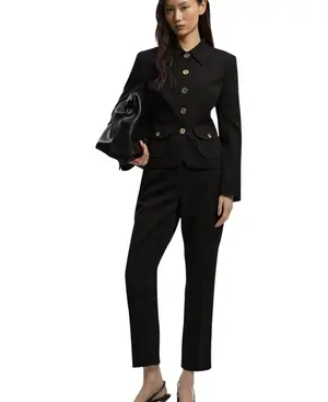 Karen Millen Textured Compact Stretch Tailored Blazer - Black